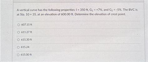 Solved A Vertical Curve Has The Following Properties Chegg