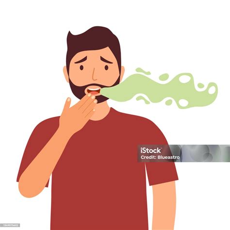 흰색 배경에 평면 디자인에 구취와 남자 냄새 나는 입 개념 벡터 일러스트 구강 건강 입냄새에 대한 스톡 벡터 아트 및 기타 이미지 입냄새 입 불쾌한 냄새 Istock