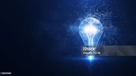 전기 전구 밝은 다각형 연결 통 에 진한 파란색 배경에 기술 개념 혁신 인공 지능 브레인스토밍 비즈니스 성공 전구에 대한 스톡 사진 및 기타 이미지 Istock