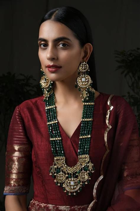Kundan And Emerald Green Onyx Long Rani Haar Sabyasachi Inspired