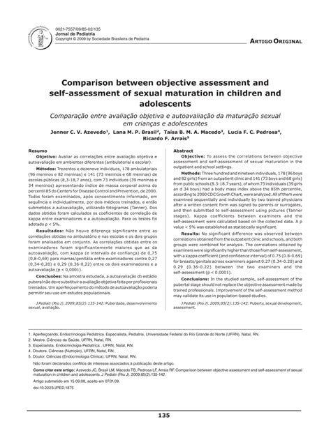 Pdf Comparison Between Objective Assessment And Self Assessment Of Sexual Maturation In