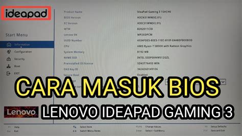 Cara Masuk Bios Lenovo Ideapad Gaming Youtube