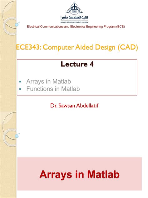 cad lect4 matlab arraysandfunctions pdf matrix mathematics matlab