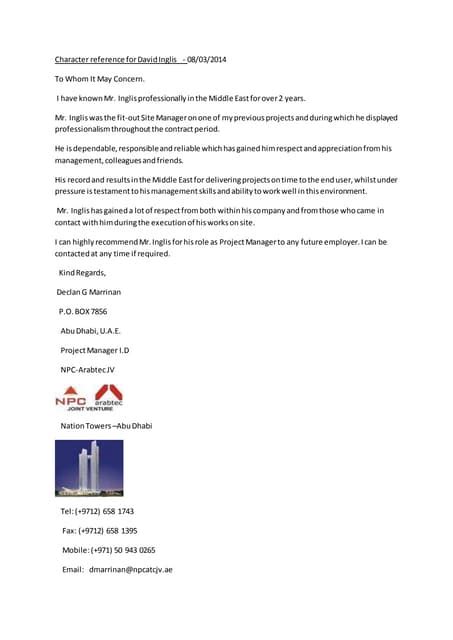 Character Reference For David Inglis 1 Docx