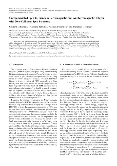 Pdf Uncompensated Spin Elements In Ferromagnetic And Antiferromagnetic Bilayer With Non