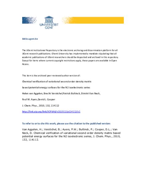 Pdf Chemical Verification Of Variational Second Order Density Matrix Based Potential Energy