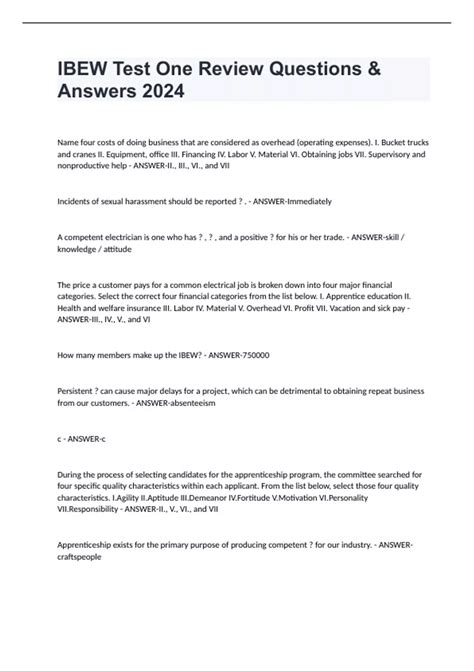 Ibew Test One Review Questions And Answers 2024 Ibew Stuvia Us