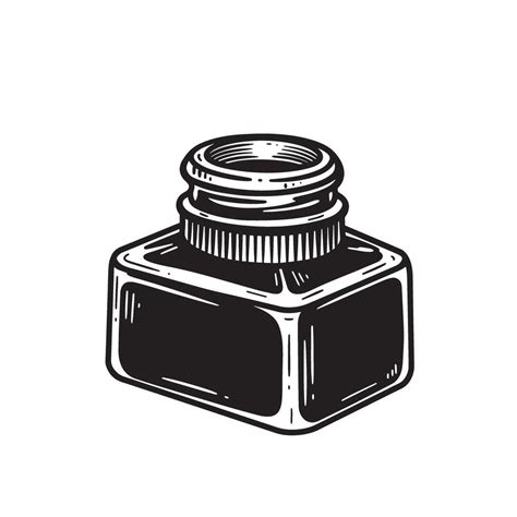 Detailed Vintage Art Ink Bottle Illustration In Bold Black And White