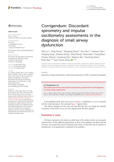 Pdf Corrigendum Discordant Spirometry And Impulse Oscillometry Assessments In The Diagnosis