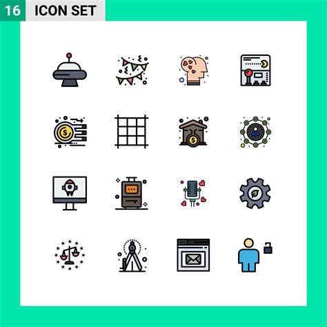 Mobile Interface Flat Color Filled Line Set Of 16 Pictograms Of Graph Currency Intelligence
