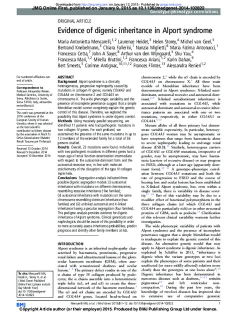 Pdf Evidence Of Digenic Inheritance In Alport Syndrome