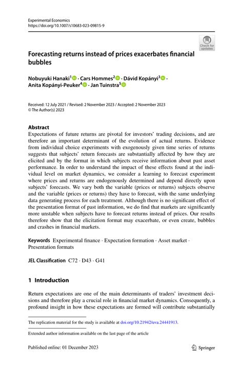 Pdf Forecasting Returns Instead Of Prices Exacerbates Financial Bubbles