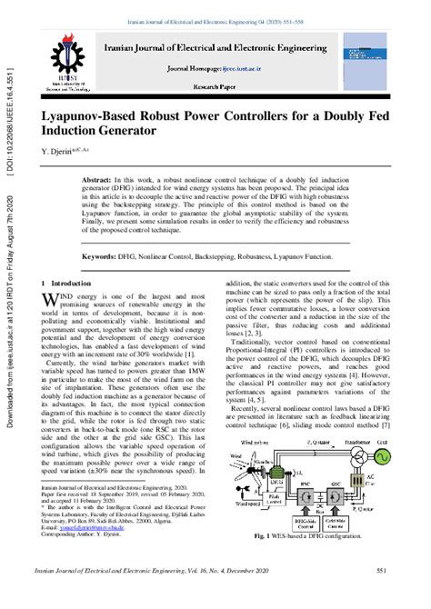 Pdf Lyapunov Based Robust Power Controllers For A Doubly Fed Induction Generator