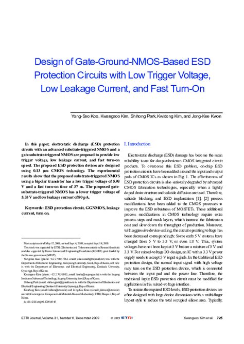 Pdf Design Of Gate Ground Nmos Based Esd Protection Circuits With Low Trigger Voltage Low