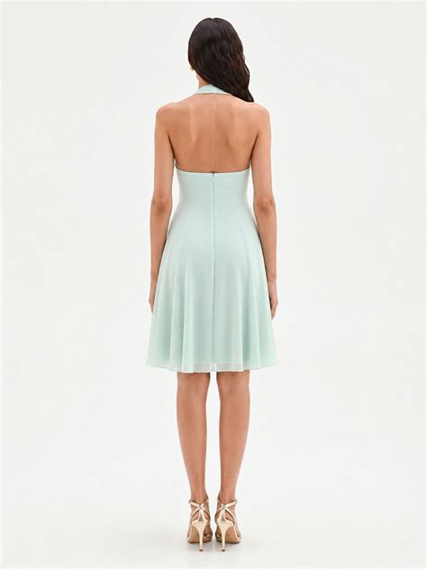Mint Green Cross Front Halter Mini Dress Rinascimento
