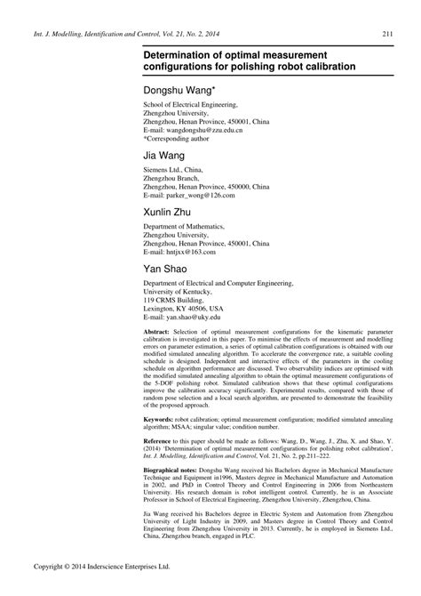 Pdf Determination Of Optimal Measurement Configurations For Polishing