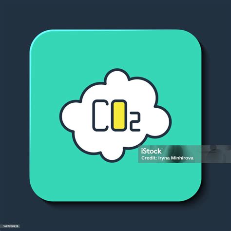 파란색 배경에 격리된 클라우드 아이콘의 채워진 윤곽 요약 윤곽 Co2 배출량입니다 이산화탄소 공식 스모그 오염 개념 환경 개념 청록색 스퀘어 버튼 벡터 가득 찬에 대한 스톡