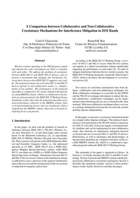 PDF A Comparison Between Collaborative And Non Collaborative Coexistence Mechanisms For