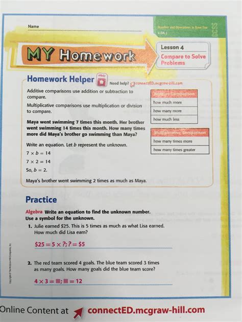 4th Grade Math Homework Answers Volume 1