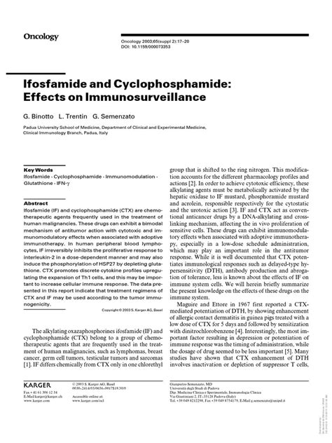 Ifosfamide And Cyclophosphamide Effects On Immunosurveillance Pdf T Helper Cell Chemotherapy