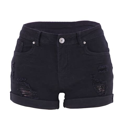Hollowed Out Shorts Banded Waist Clothing Women Low Rise Ripped