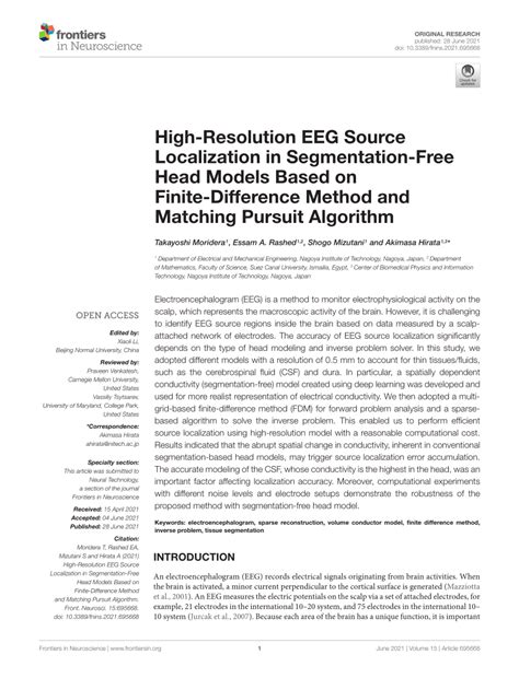 Pdf High Resolution Eeg Source Localization In Segmentation Free Head