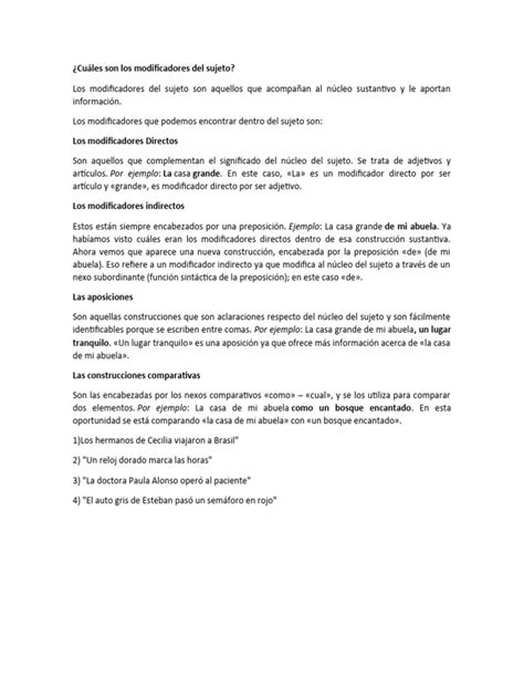 Cuáles Son Los Modificadores Del Sujeto Pdf
