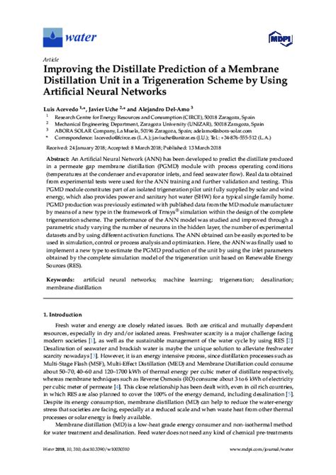 Pdf Improving The Distillate Prediction Of A Membrane Distillation Unit In A Trigeneration