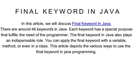 Final Keyword In Java Presentation Free To Download