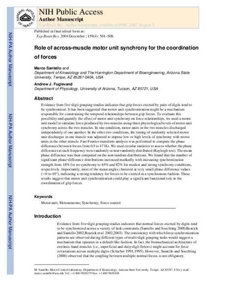 Pdf Role Of Across Muscle Motor Unit Synchrony For The Coordination