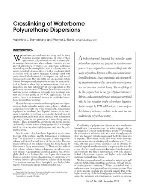 Crosslinking Of Waterborne Pdf Polyurethane Cross Link