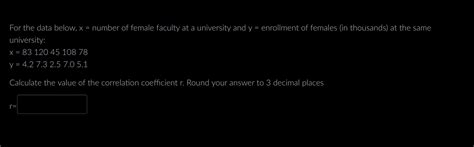 Solved For The Data Below X Number Of Female Faculty At A Chegg Com