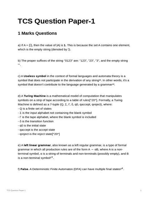 Tcs Question Paper 1 Pdf Applied Mathematics Syntax