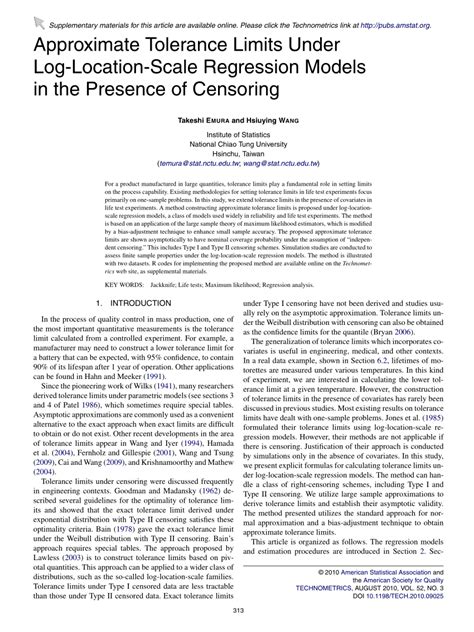Pdf Approximate Tolerance Limits Under Log Location Scale Regression