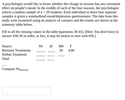 Solved Compute Dftotal Compute Dfwithin Compute SSwithin Chegg Com