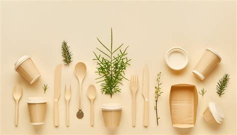 Eco Friendly Food Packaging Paper Containers Tableware And Green Twig