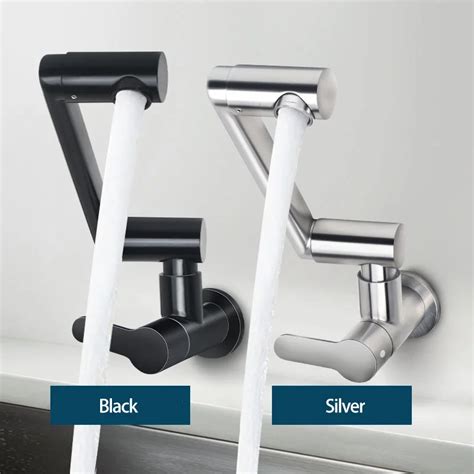 304 스테인레스 스틸 주방 싱크대 수도꼭지 벽 내부 단일 구멍 360 ° 회전 범용 접이식 냉수 탭 발코니 걸레 풀 탭