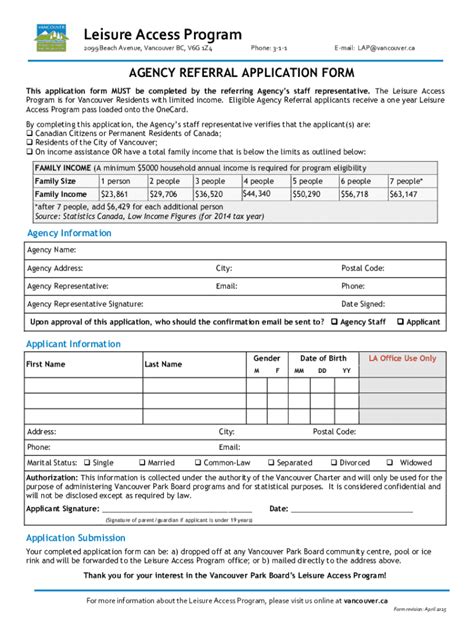 2015 2026 Canada Agency Referral Application Form City Of Vancouver