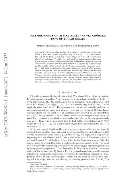 Pdf Re Embeddings Of Affine Algebras Via Gr Obner Fans Of Linear Ideals