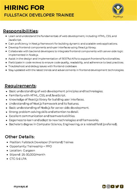 fullstack and django trainee responsibilities hiring for fullstack developer trainee myways