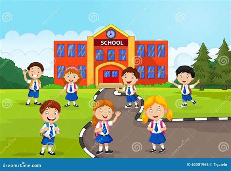 Écoliers Heureux Devant L école Illustration de Vecteur Image 60001965