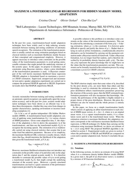 Pdf Maximum A Posteriori Linear Regression For Hidden Markov Model Adaptation