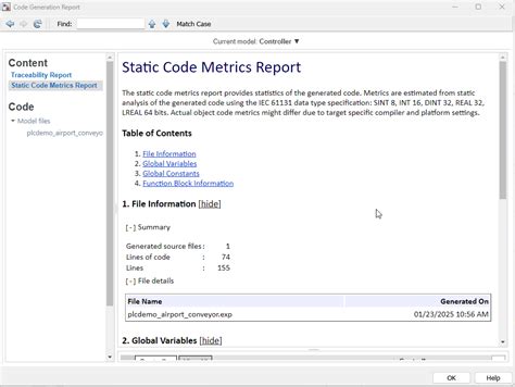 Working With The Static Code Metrics Report MATLAB Simulink