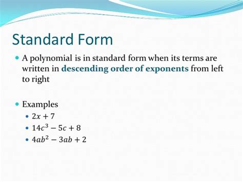 standard form polynomial solved write each polynomial function in