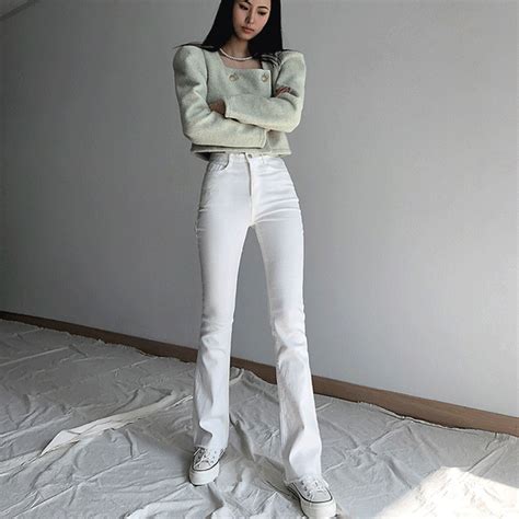 핫 기모 겨울 하이웨스트 부츠컷 화이트 팬츠 나팔 바지 에이블리