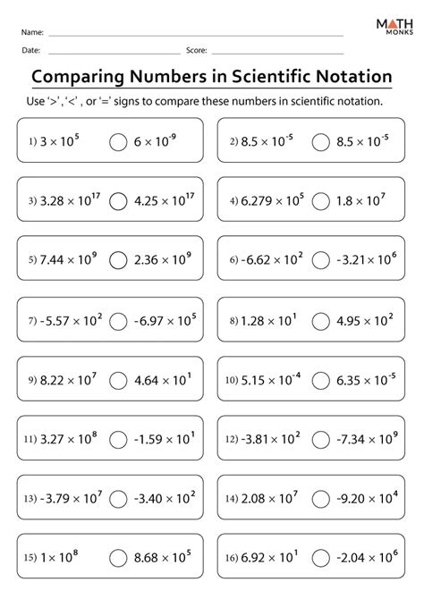 Comparing Scientific Notation Worksheet Answers Division Worksheets