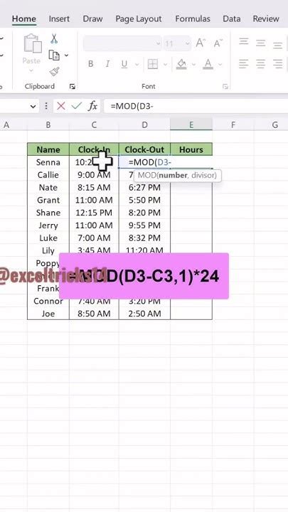Count Hours Worked With Mod Function Mod Formula Ms Excel Youtube