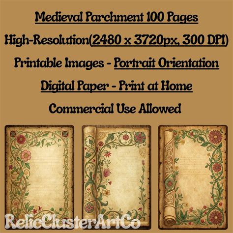 Illuminated Medieval Manuscript Digital Paper Medieval Parchment Junk