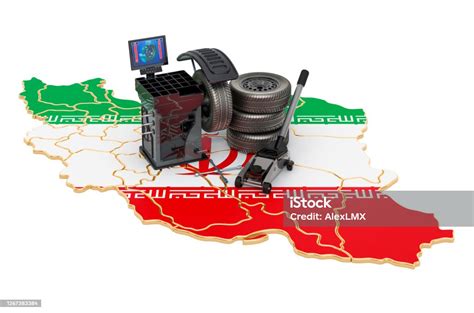 이란 개념의 타이어 피팅 및 자동차 서비스 흰색 배경에서 격리된 3d 렌더링 3차원 형태에 대한 스톡 사진 및 기타 이미지 3차원 형태 개념 개념과 주제 Istock