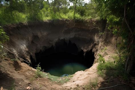 Premium AI Image Extremely Deep Sinkhole With Visible Sunlight At The Bottom